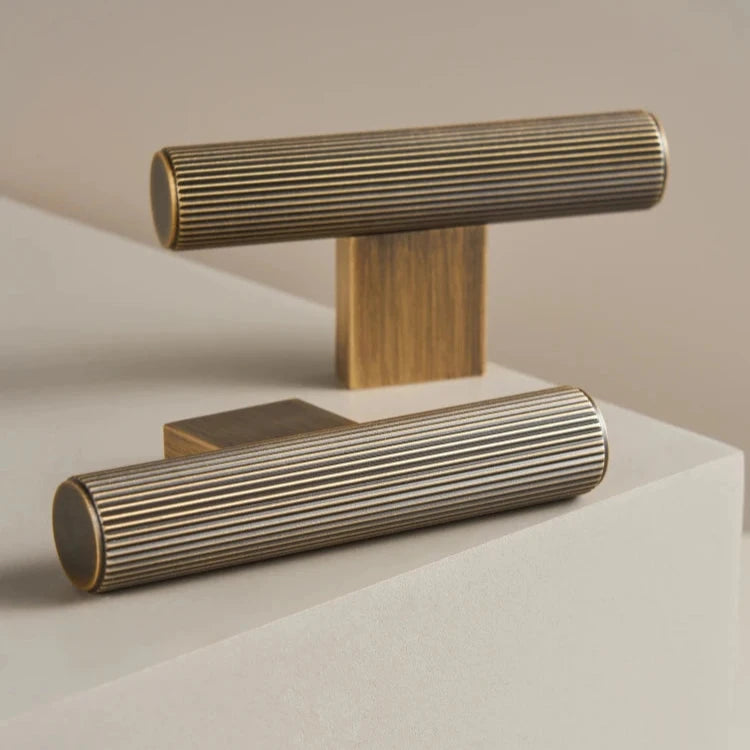 Eos Antique Brass Knobs & Pull Handles | Ribbed Solid Brass Cabinet ...
